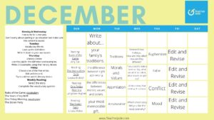 Monthly Reading and Writing Calendars