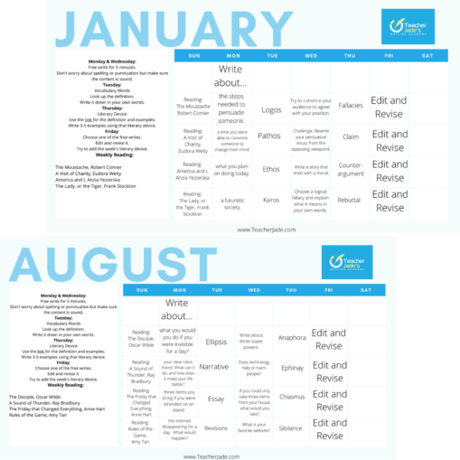 Year-Round English Language Arts Calendar for Homeschooling Families