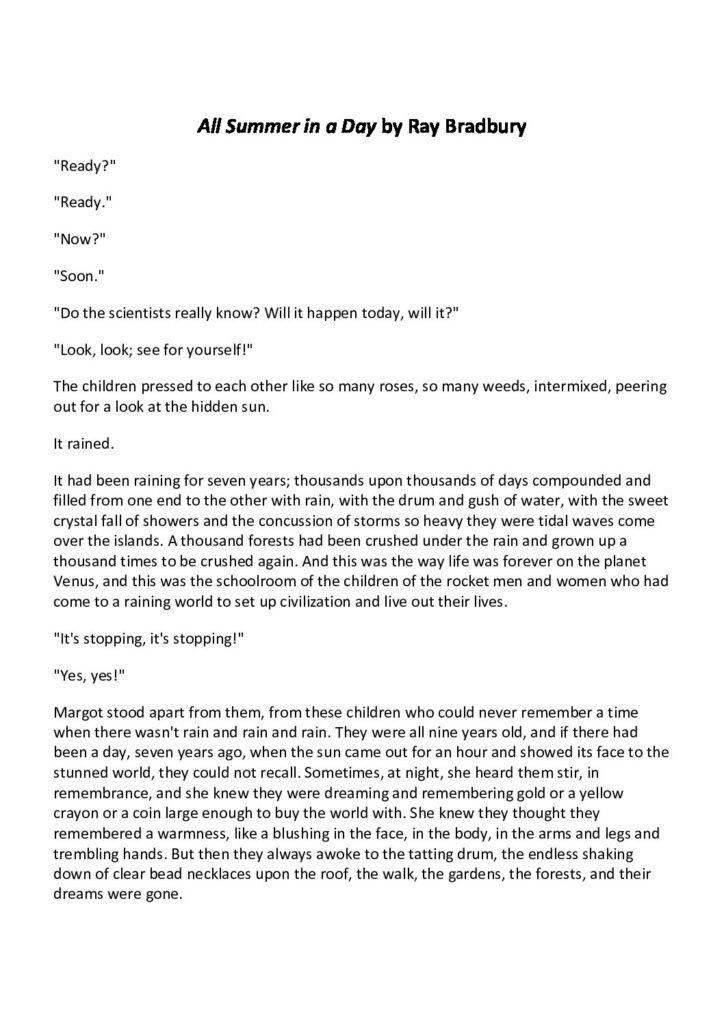 All Summer in a Day Ray Bradbury