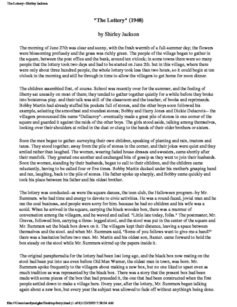 The Lottery Shirley Jackson